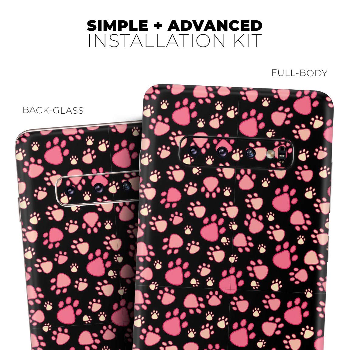 DesignSkinz Pink Paw Prints on Black Protective Vinyl Decal Wrap Skin Cover Compatible with The Samsung Galaxy S20 (Screen Trim & Back Glass Skin)