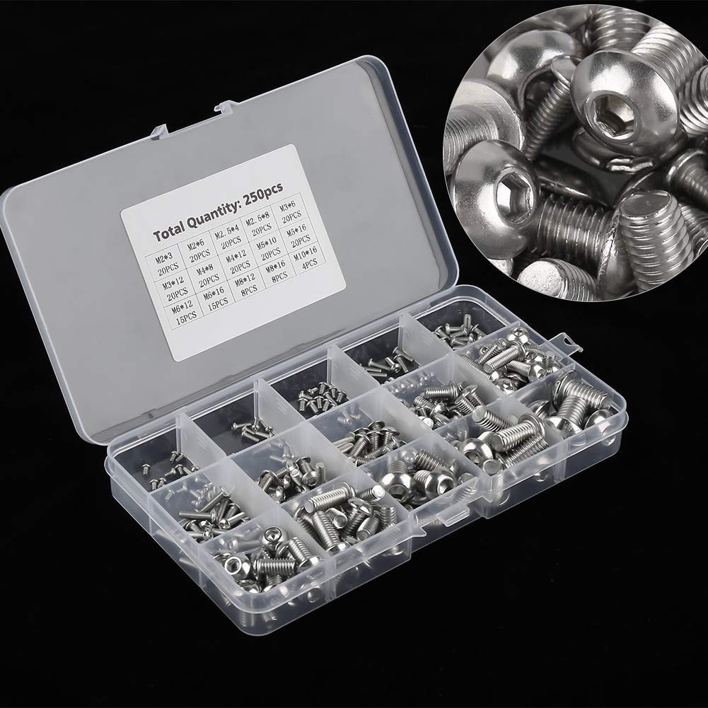 ZXY-NAN Screws Set, 250pcs M2/ M2.5/ M3 /M4/ M5/ M6/ M8/ M10 Machine Screws Set for Laptop/Keyboard/Phone/PC