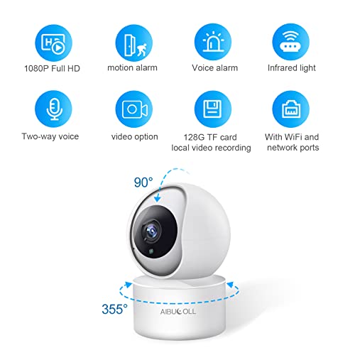 AIBUCOLL WiFi Monitor Indoor Home Security Camera- Smart Baby and Pet Monitor- Movement and Sound Detection- 1080P Camera Resolution-Night Vision Motion- Compatible with Apple and Android
