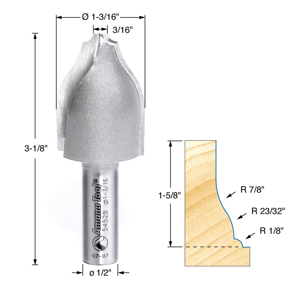 Amana Tool - 54528 Carbide Tipped Ogee with Bead Vertical Raised Panel 7/8 Radius x 1-3/16
