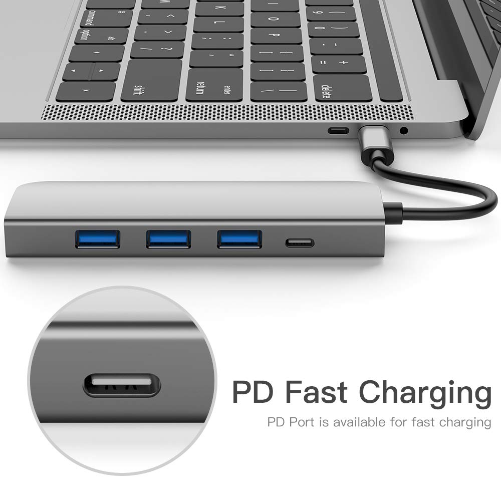 MSVII USB C Hub, 5 in 1 USB C Adapter with 4K HDMI, USB C to USB Power Delivery, 3 USB 3.0 Ports, PD Fast Charging for MacBook Air