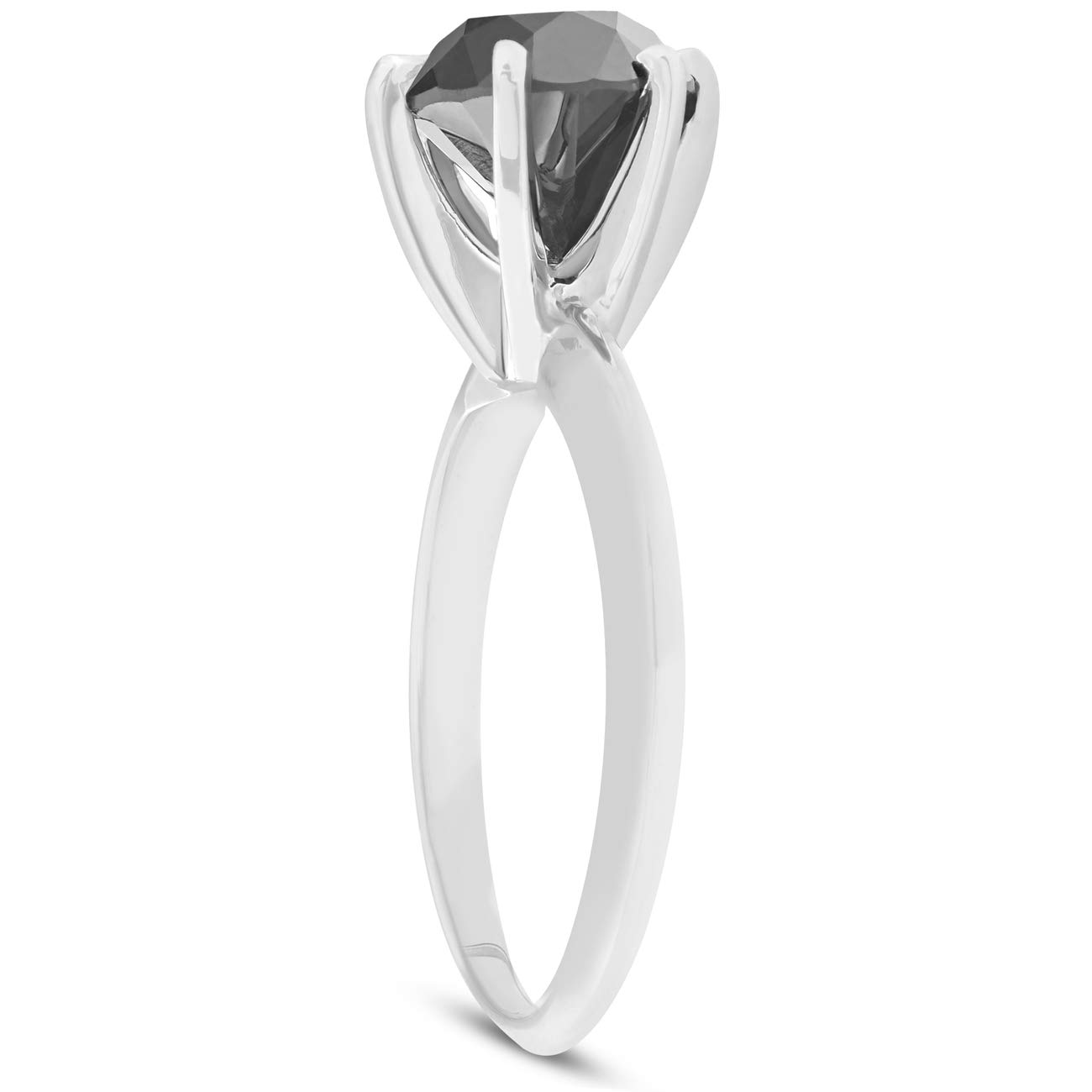 1ct Black Diamond Solitaire Engagement Ring 14K White Gold - Size 7