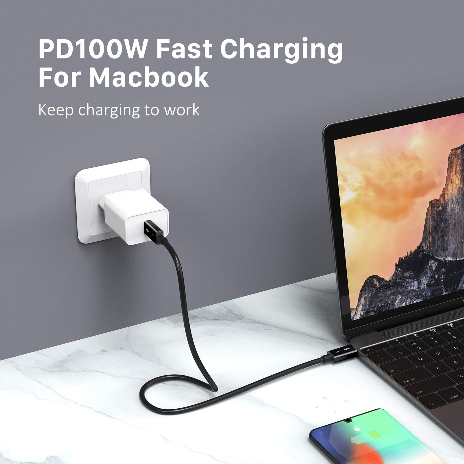 CABLETIME Thunderbolt 3 Cable 40Gpbs/100W/5A, USB C Cable Compatible with New MacBook Pro, ThinkPad Yoga, Alienware 17 and More (1.6FT/0.5M)