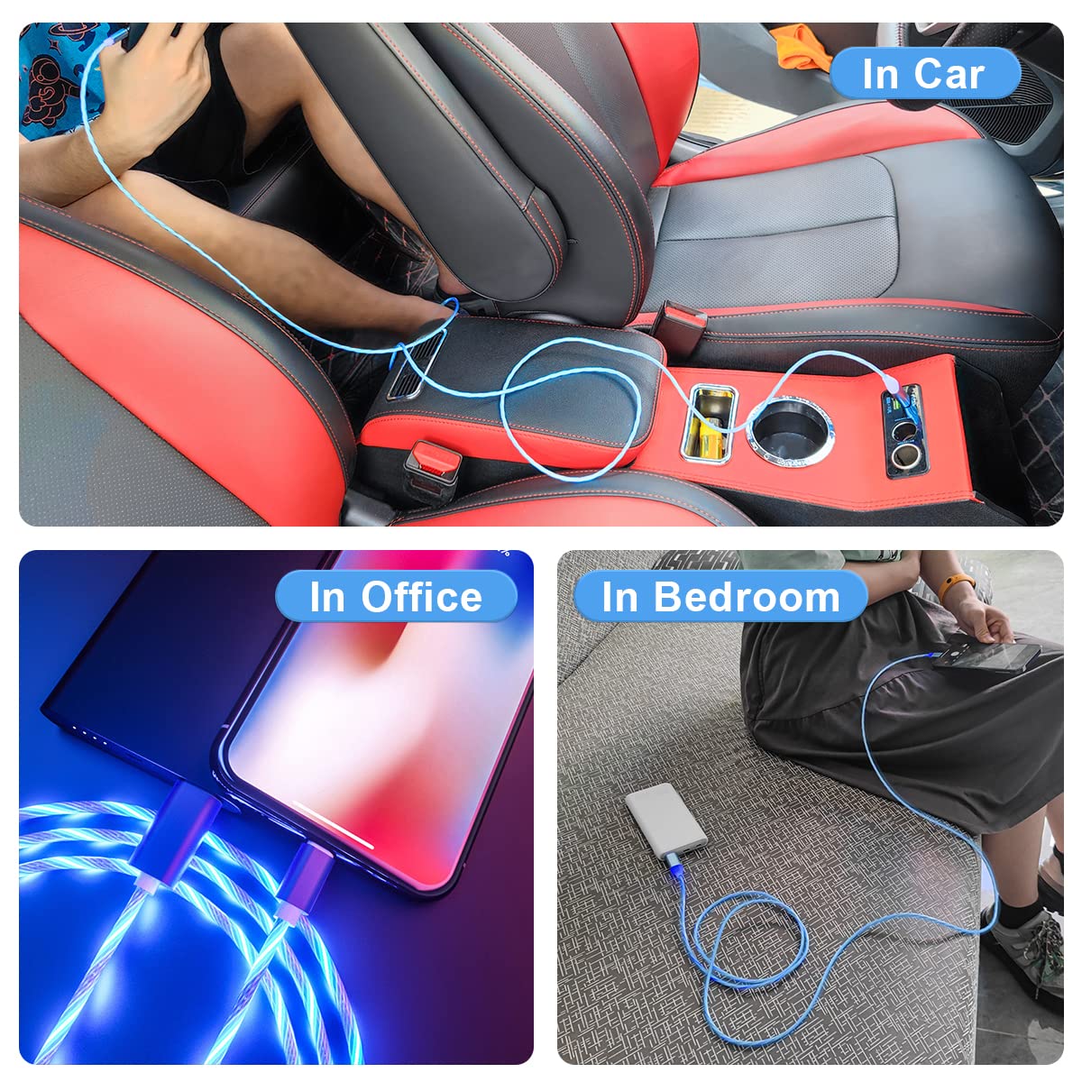 2M/6FT Flowing LED Light Up Lightning Charge Cable,Glowing Apple Charger Adapter Sync Data Connector Cord for Car with iPhone 13/12 Pro Max /11 Pro/XR/XS Max/X/8 7 SE 2020,iPad/iPod (Blue)