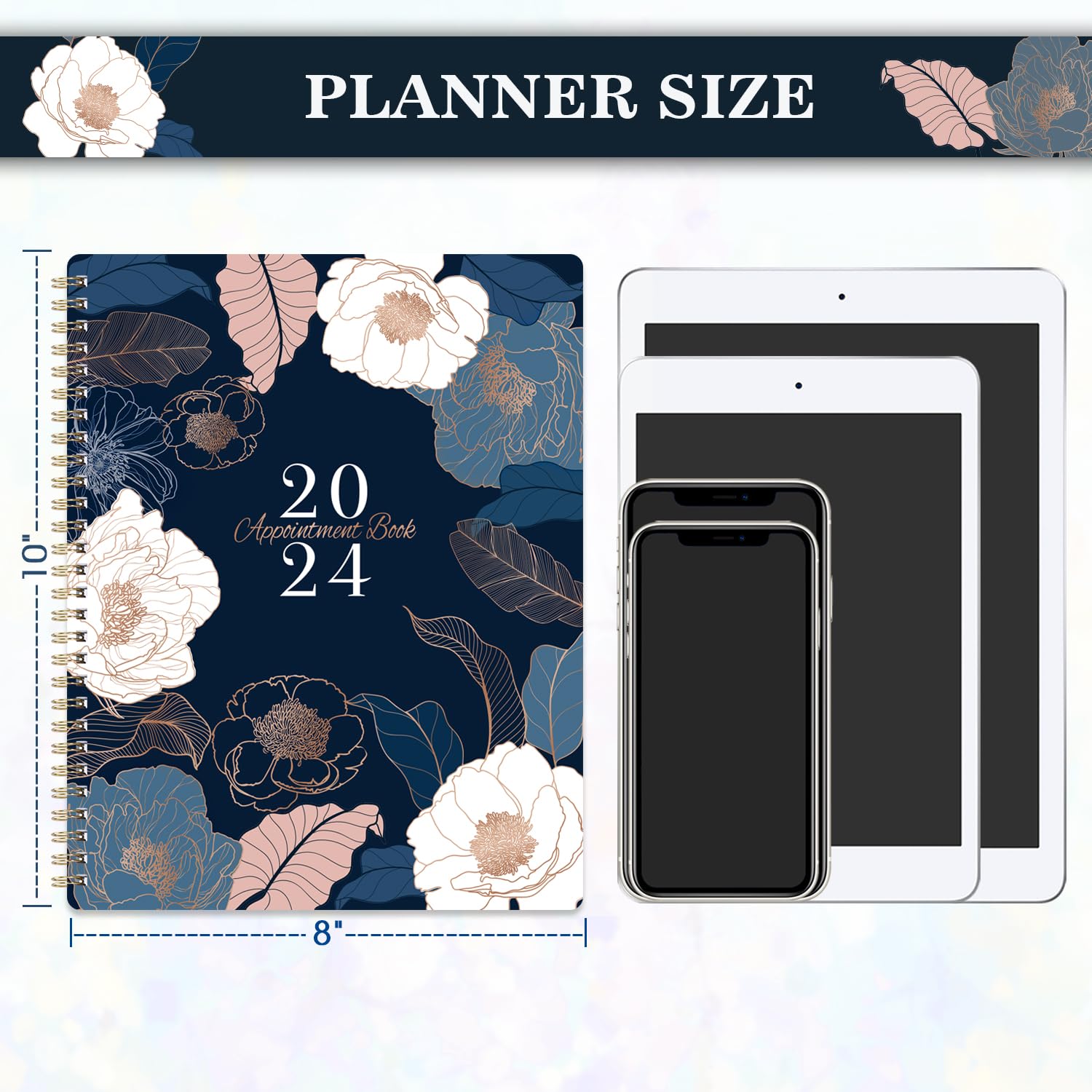 2024 Appointment Book/Planner - Weekly Appointment Book/Planner 2024, Jan. 2024 - Dec. 2024, 2024 Daily Hourly Planner with with 15-Minute Interval, 8"x 10", Printed Tabs + Flexible Cover + Thick