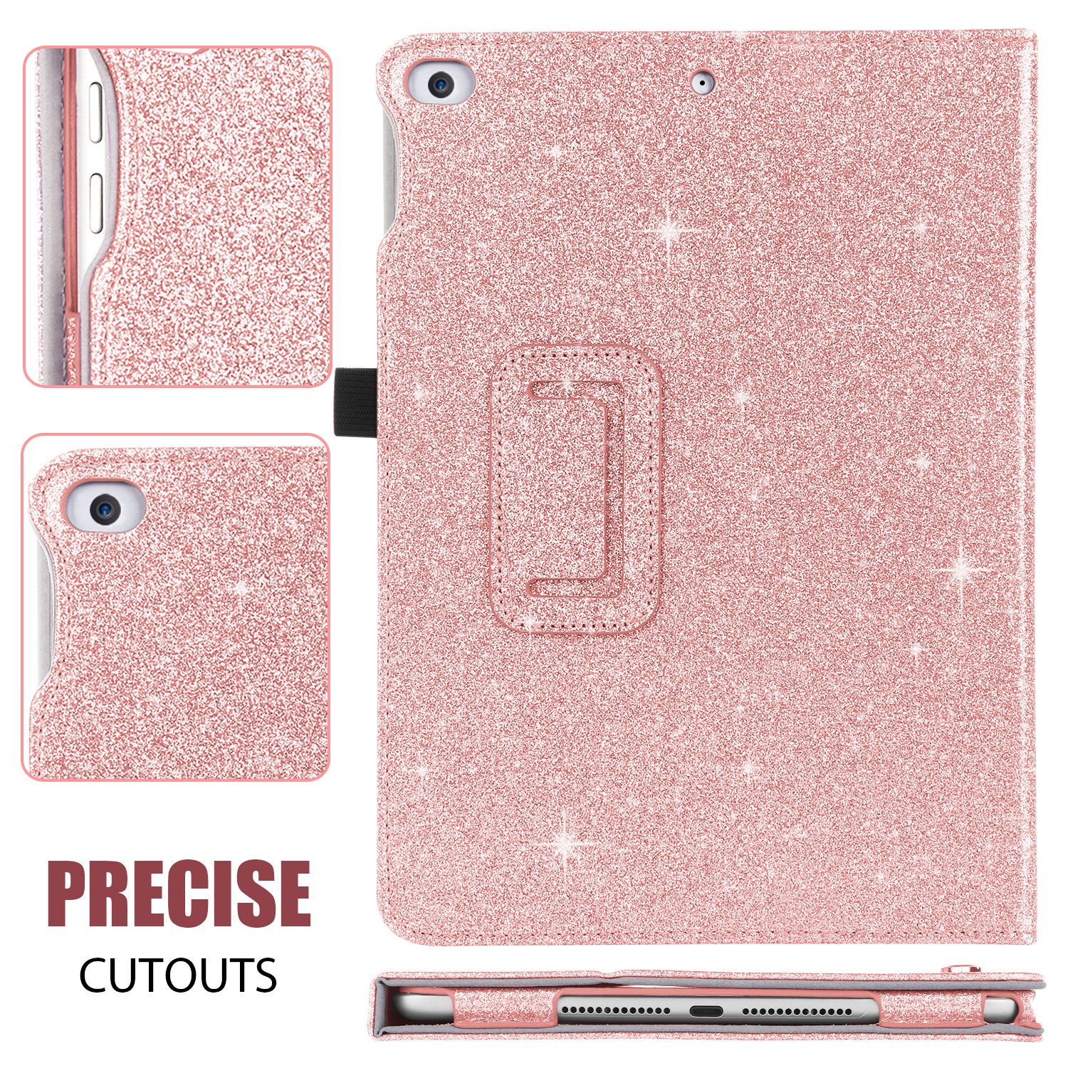 BENTOBEN for iPad Air 2 Case, iPad 6th Generation Case, iPad 5th Gen Case,Folio Folding Stand Auto Wake/Sleep with Pencil Holder Glitter PU Cover for iPad Air 2/Air 1, iPad 9.7 2018/2017,Rose Gold