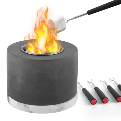 ABXMAS Tabletop Fire Pit, Portable Mini Concrete Tabletop Fireplace SâMores Maker Kit with Smokeless Long Time Burning, Table Top Fire Pit Bowl Ethanol Alcohol for Indoor Outdoor DĂ©cor