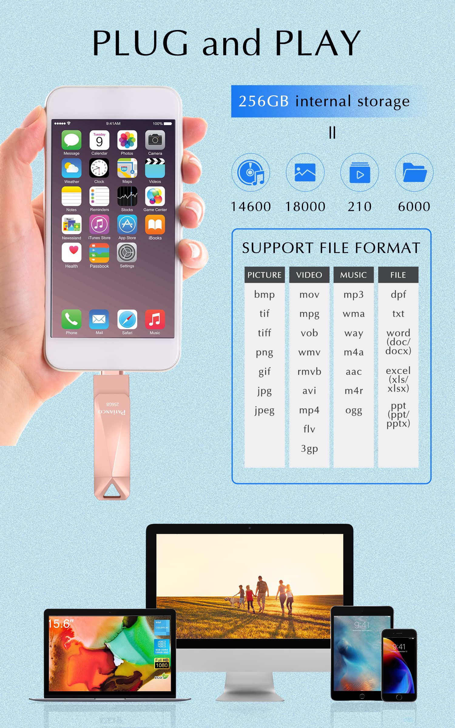 256GB Photo-Stick-for-iPhone, Apple MFi Cetified USB Flash Drive for iPhone Thumb Drive,iPhone-Memory-Stick for iPad/iPhone/Computer Picture Keeper Portable Hard Drive,Pink