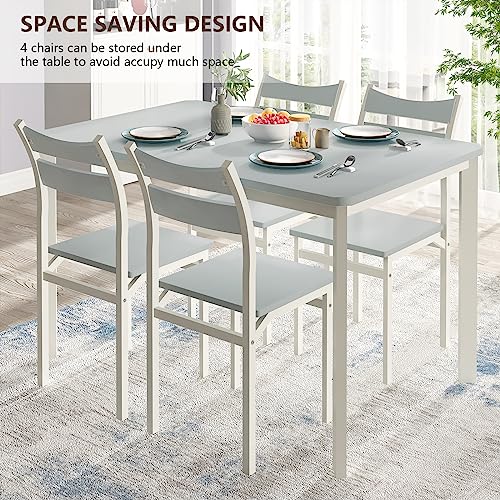 AWQM Dining Table Set for 4, 5 Piece Kitchen Table and Chairs Set for 4 People, Modern Wooden Dining Table with Backrest Chair for Dining Room Kitchen Breakfast Nook, Grey
