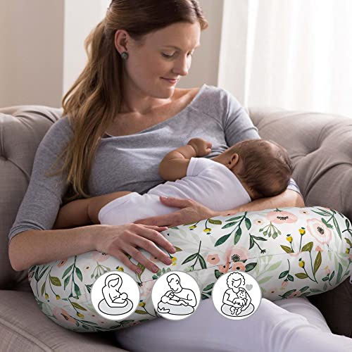 Boppy Original Support Nursing Pillow, Pink Garden, Ergonomic Breastfeeding, Bottle Feeding, and Bonding, Firm Hypoallergenic Fiber Fill, Removable Cover, Machine Washable