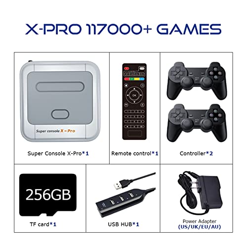 256GB X PRO Retro Game Console with 117,000+ Games, Dual System, Video Game Console for 4K HD TV, 2 Controllers, WiFi/LAN, Great Gift for Friends