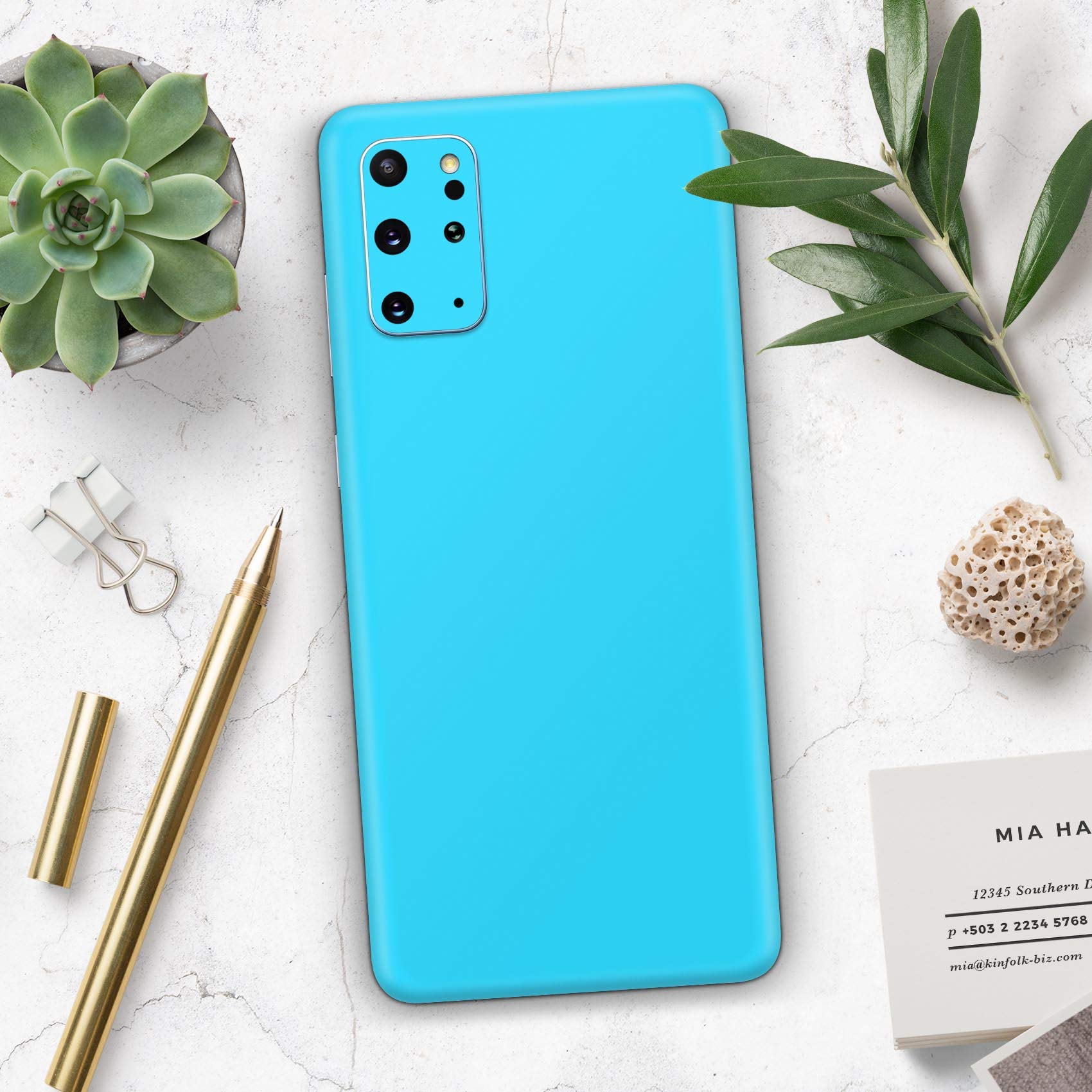 DesignSkinz Solid Turquoise Blue Protective Vinyl Decal Wrap Skin Cover Compatible with The Samsung Galaxy S20 (Screen Trim & Back Glass Skin)