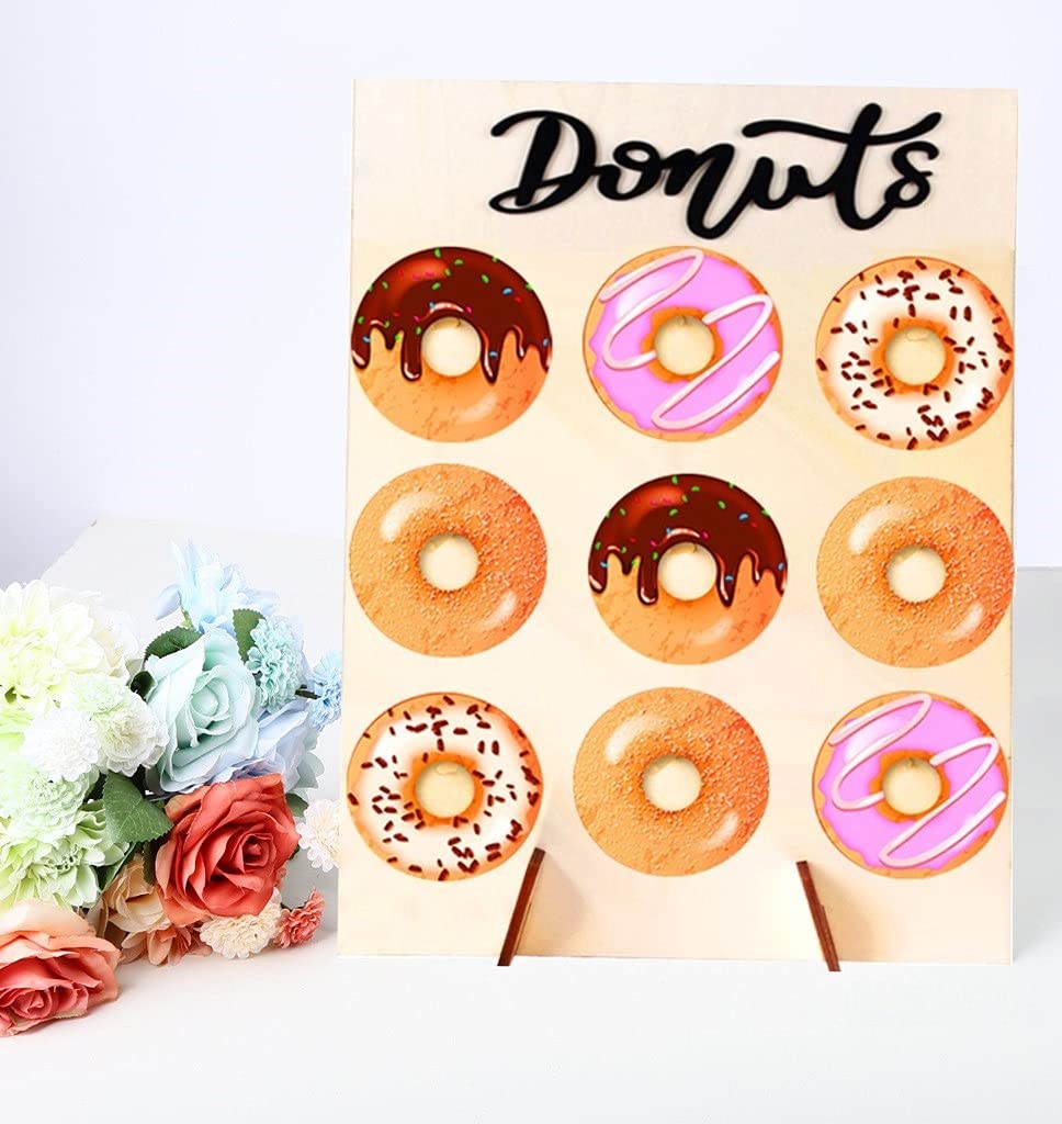 2 Pcs Donut Wooden Display Stand Donut Display Board Shop Wedding Party Decoration