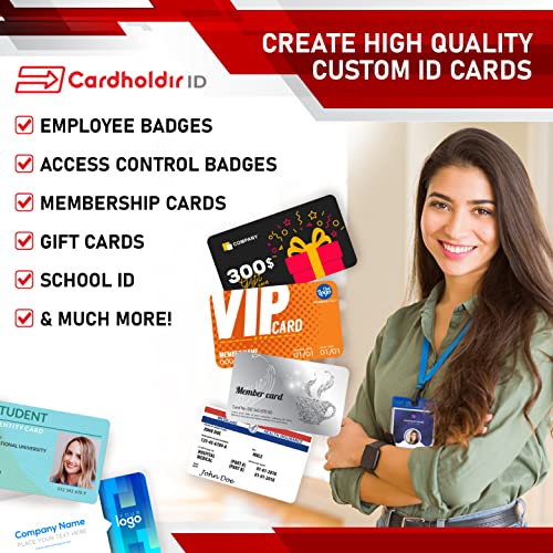 Cardholdir ID Solid 210 Badge Printer | with Beginner Software, 200 Blank ID Cards, Slot Punch, 200 Strap Clips, & 1 Color Ribbon | Single Sided ID Card Printer