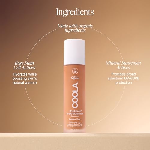 COOLA Organic Rosilliance BB Cream with SPF 30, Tinted Moisturizer Sunscreen & Foundation, Dermatologist Tested, Golden Hour, 1.5 Fl Oz