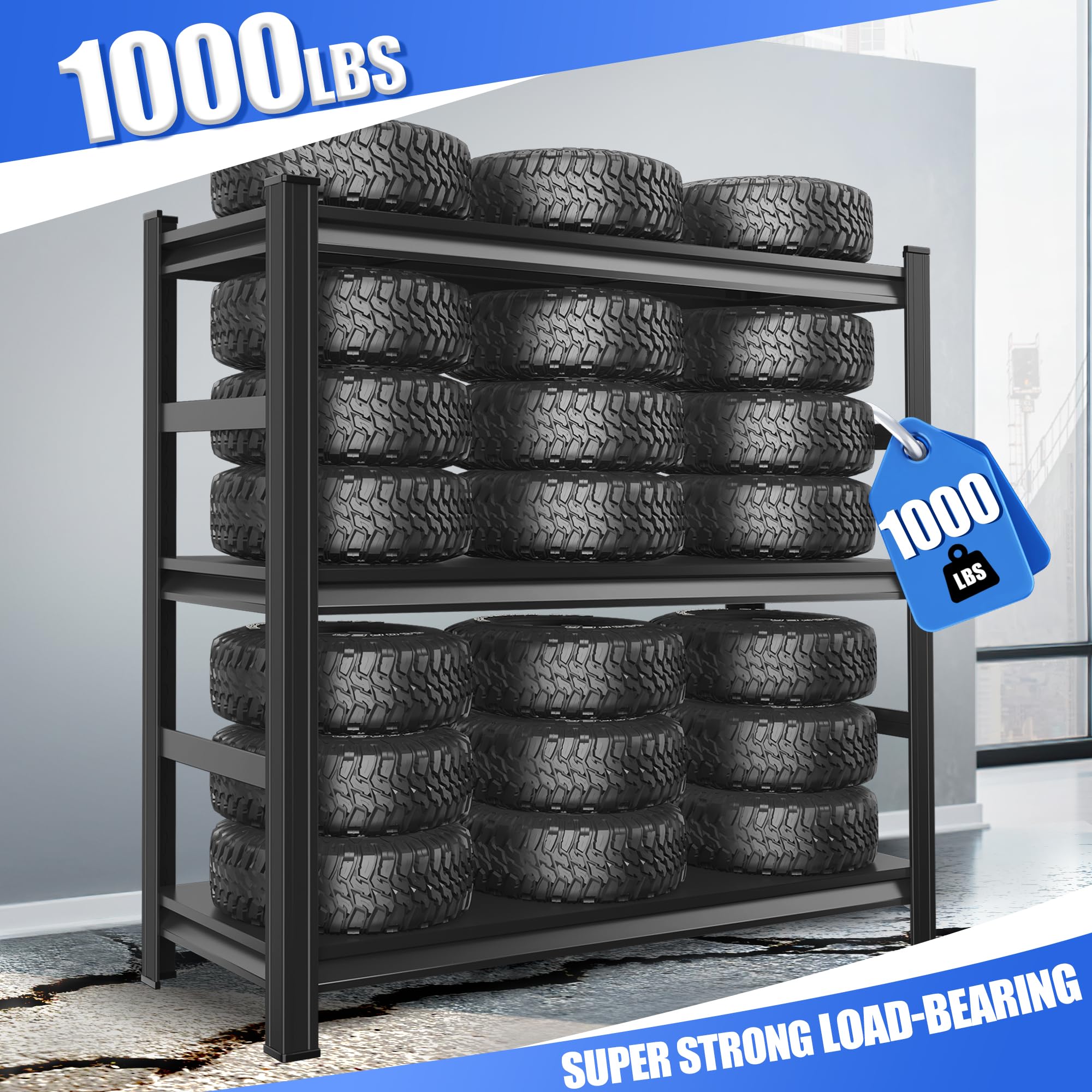 3 Tier Heavy Duty Adjustable Garage Shelving|Metal Storage Racks that can Hold up to 1,000 lbs |Easy to Assemble Black Rustproof Heavy Duty Shelving |36"H*35.5"W*15.8"D, Basement Storage Units