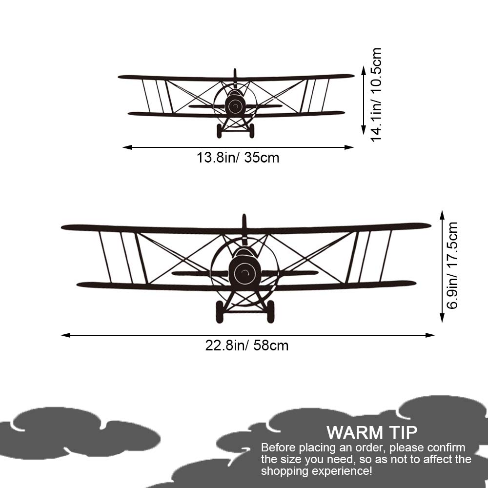LELE LIFE 2Pcs Airplane Wall Sticker, Removable DIY Aircraft Wall Decal for Living Room Bedroom Home Decor, Art Mural for Kids Boys, Biplane
