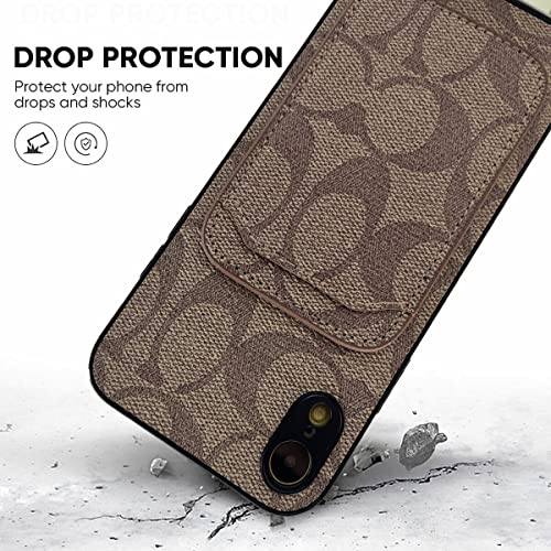 Atiptop Compatible for iPhone XR Luxury Leather Card Case Holds 1-2 Cards |Raised Bevel Around Screen & Camera | Khaki