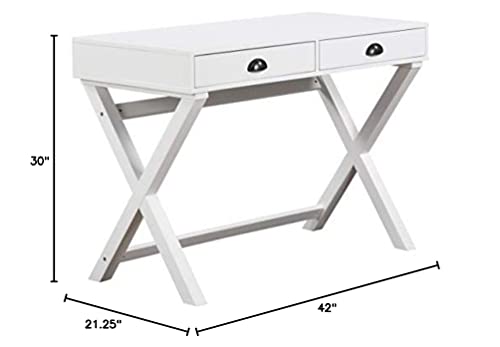 OSP Home Furnishings Washburn Chic Campaign Writing Desk, White