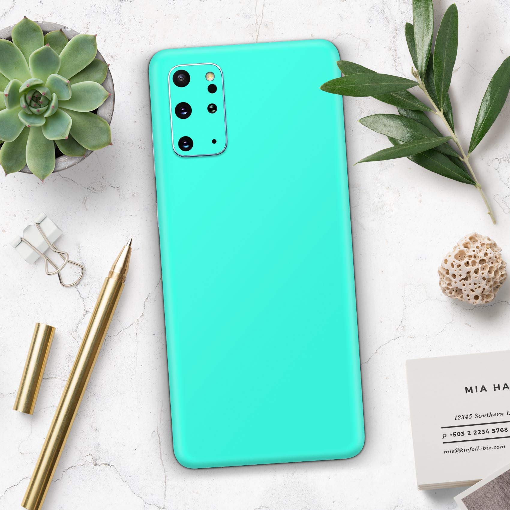 DesignSkinz Solid Mint V2 Protective Vinyl Decal Wrap Skin Cover Compatible with The Samsung Galaxy S20 (Screen Trim & Back Glass Skin)