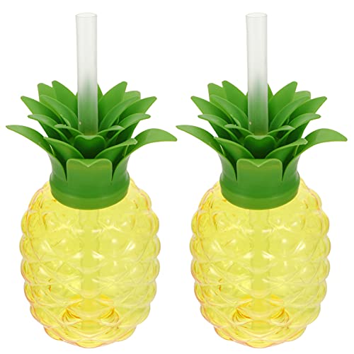 4pcs Pineapple Cup Beach Cup Upside down Pineapple Hawaiian Cups Summer Party Cups Tropical Cups with Straws Pineapple Juice Cup Water Cup Water Cups Modeling Plastic Drinks Child