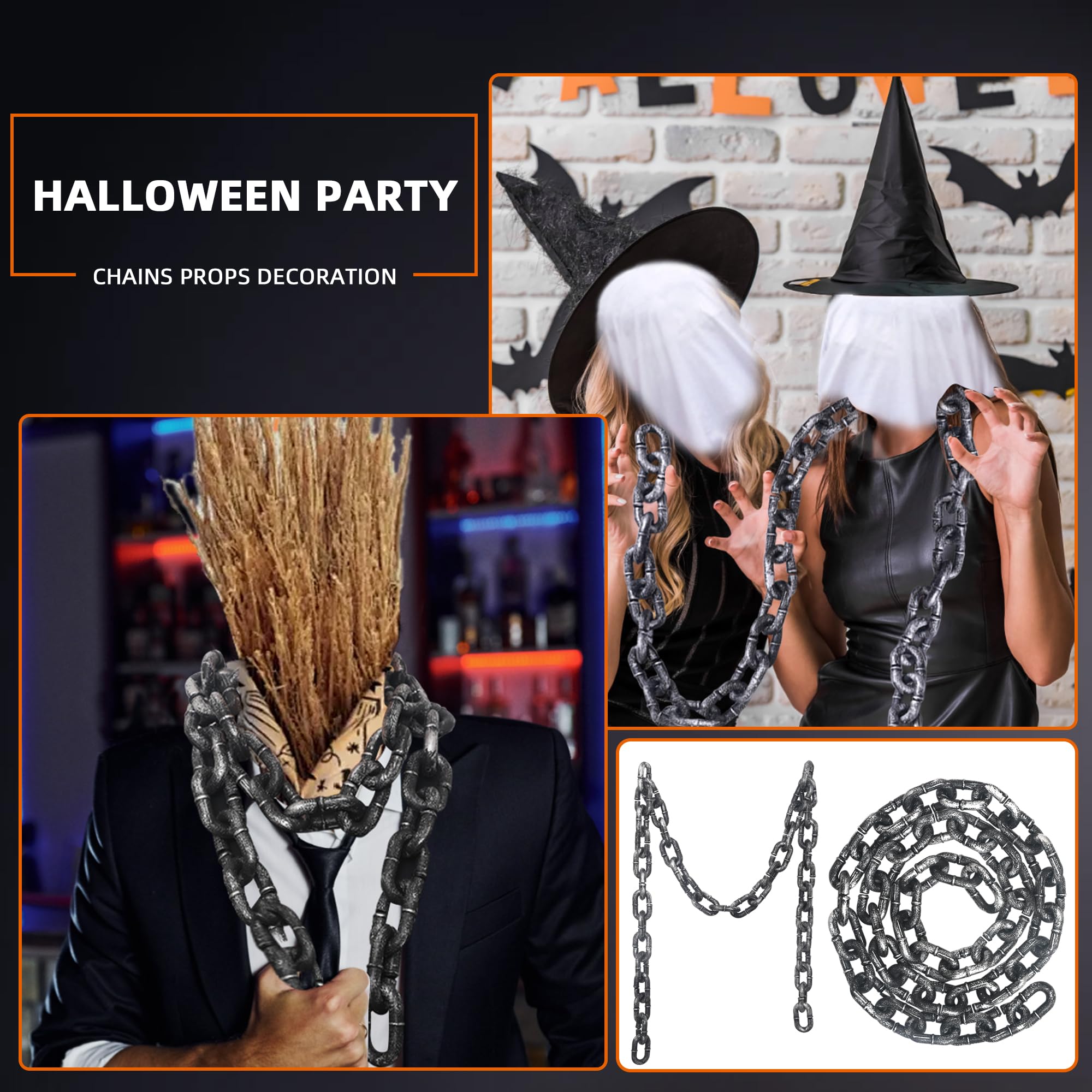 2Pack 6 Feet Halloween Chains Plastic Chains for Halloween Party Decoration Cosplay Accessory