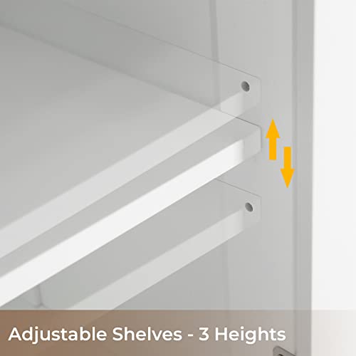 ADORNEVE 64" Bathroom Storage Cabinet, Linen Cabinet with 2 Doors, Tall Storage Cabinet with 2 Open Compartments & Adjustable Shelves for Bathroom, Living Room, Office, White