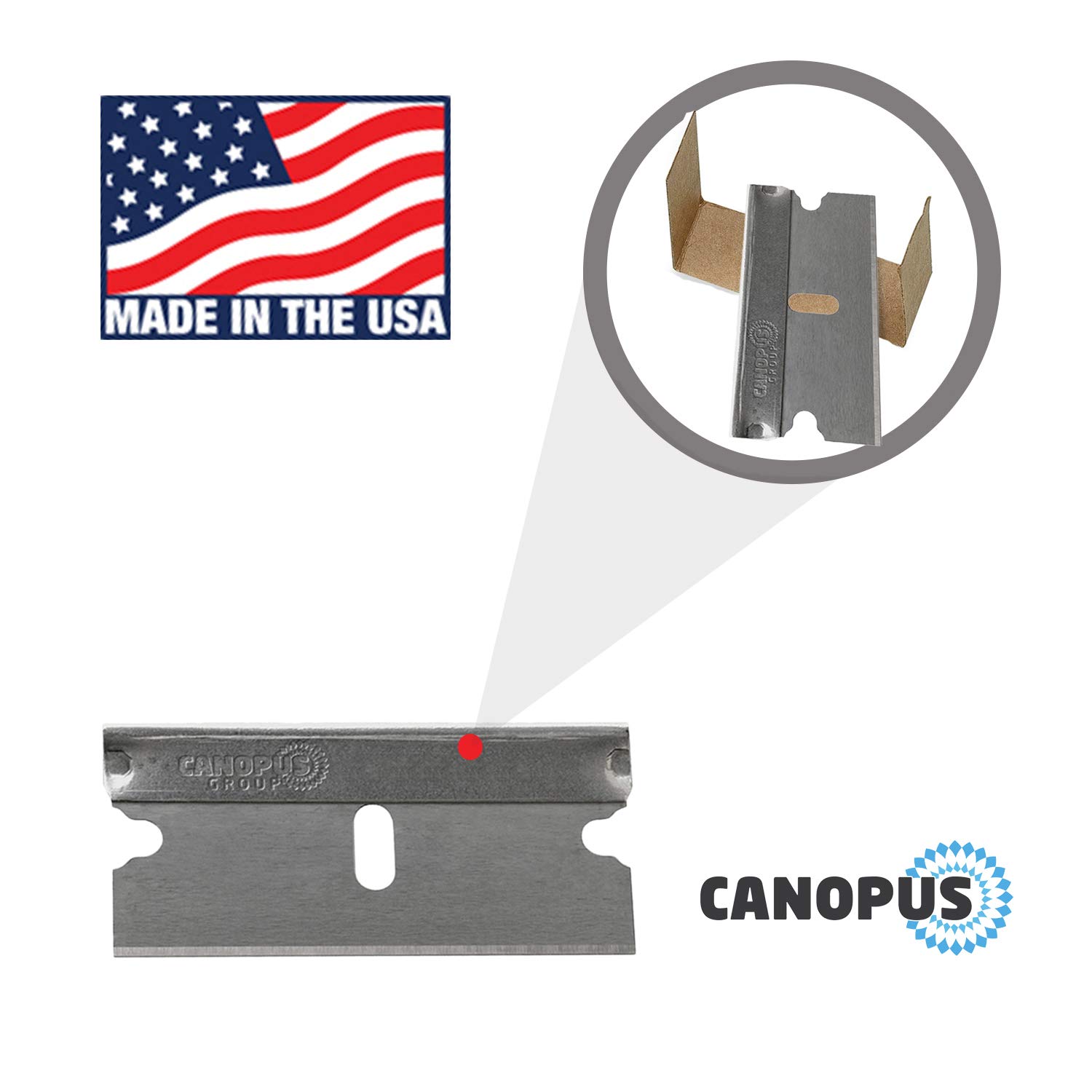 CANOPUS Single Edge Industrial Razor Blades, Safety Straight Edge Razor, 100% Made in USA, Box & Carton Cutter Replacement Blades, Glass and Paint Scraper Razor Blades (10 Pieces)