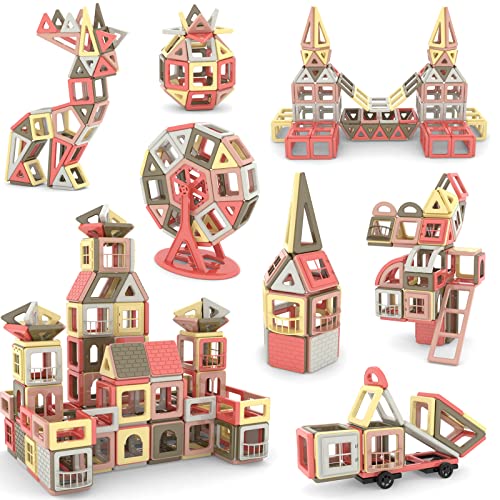AOMIKS Magnetic Blocks Tiles 162PCS for Kids Ages 3+ Years Old Creativity & Educational 3D Mini Magnetic Building Toys for Girls and Boys Birthday STEM Magnetic Building Tiles Set