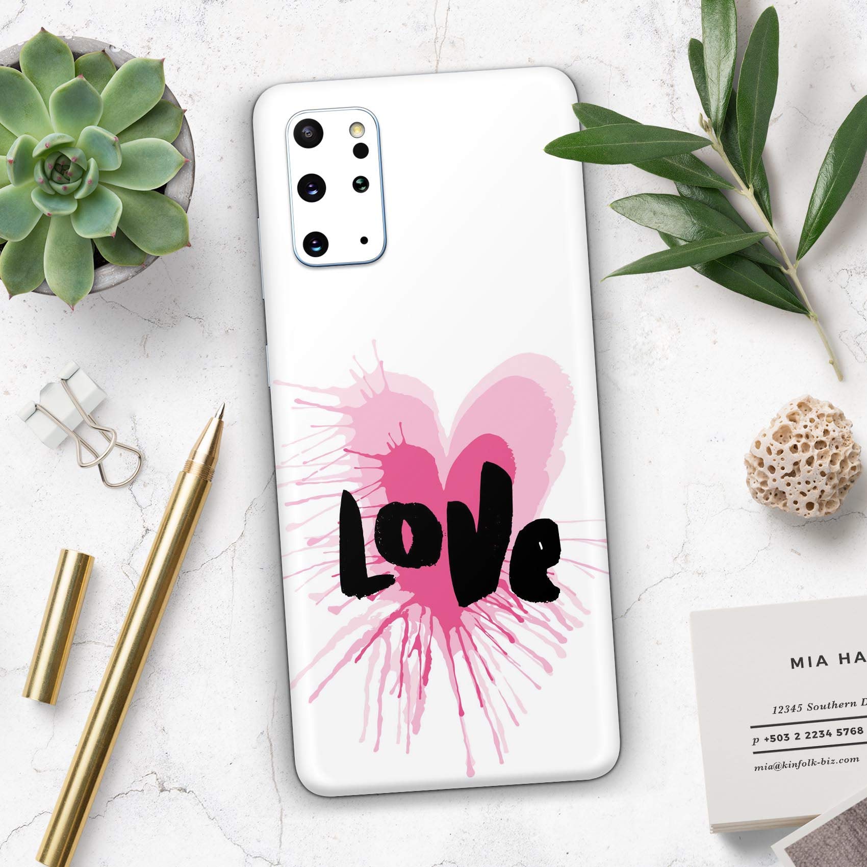 DesignSkinz Splattered Pink Love Protective Vinyl Decal Wrap Skin Cover Compatible with The Samsung Galaxy S20 (Screen Trim & Back Glass Skin)