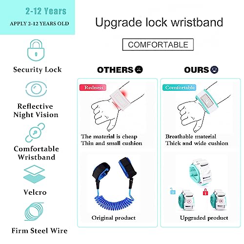 Anti Lost Wrist Link 2 Pack, WSZCML Toddler Safety Leash with Key Lock, Reflective Child Walking Harness Rope Leash for Kids & Babies, 2.5M / 8.2ft Cyan + 2.5M / 8.2ft Light Pink