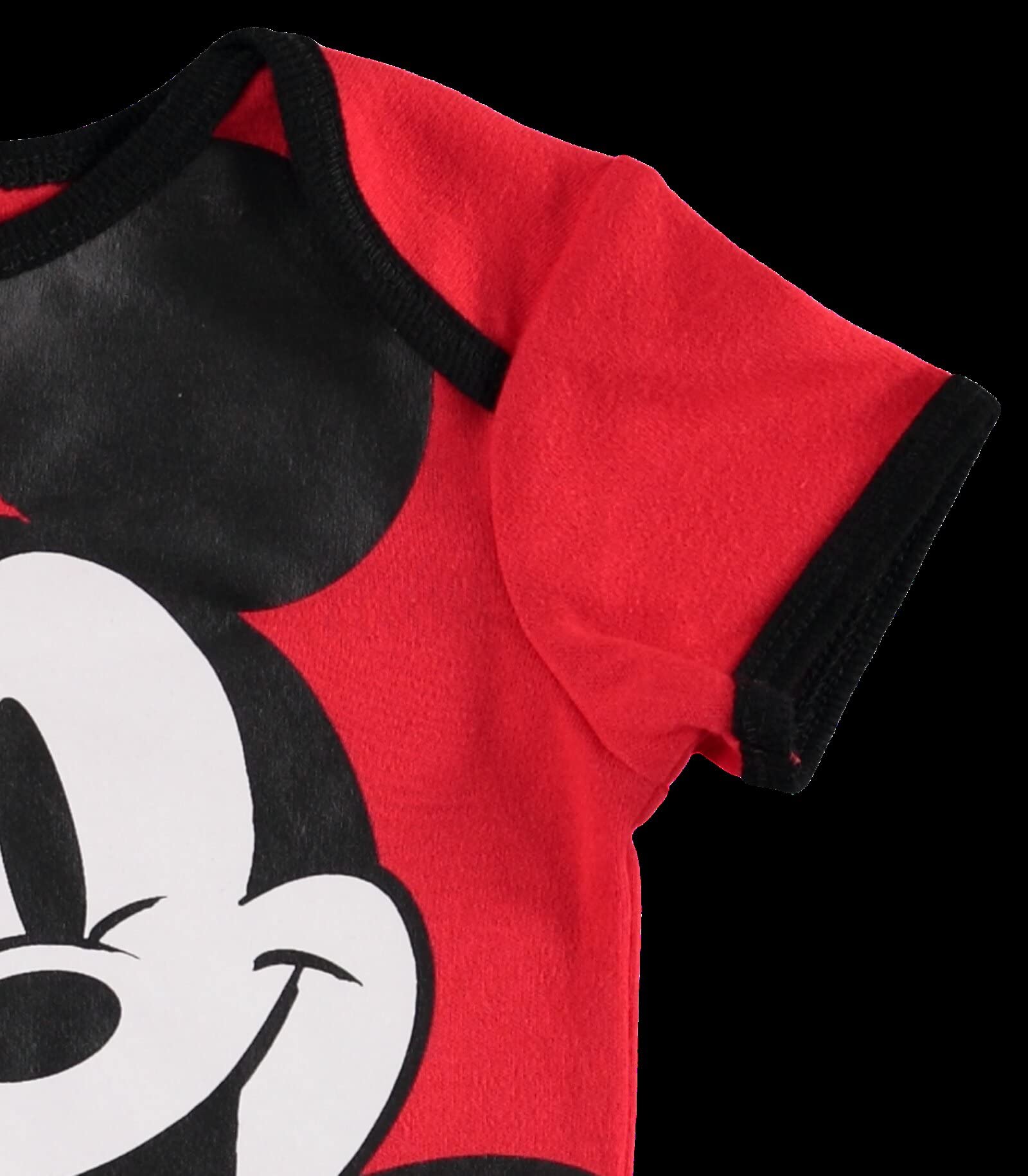 Disney Mickey Mouse Newborn Baby Boys 4 Piece Outfit Set: Bodysuit Pants Bib Hat Red/Black 3-6 Months