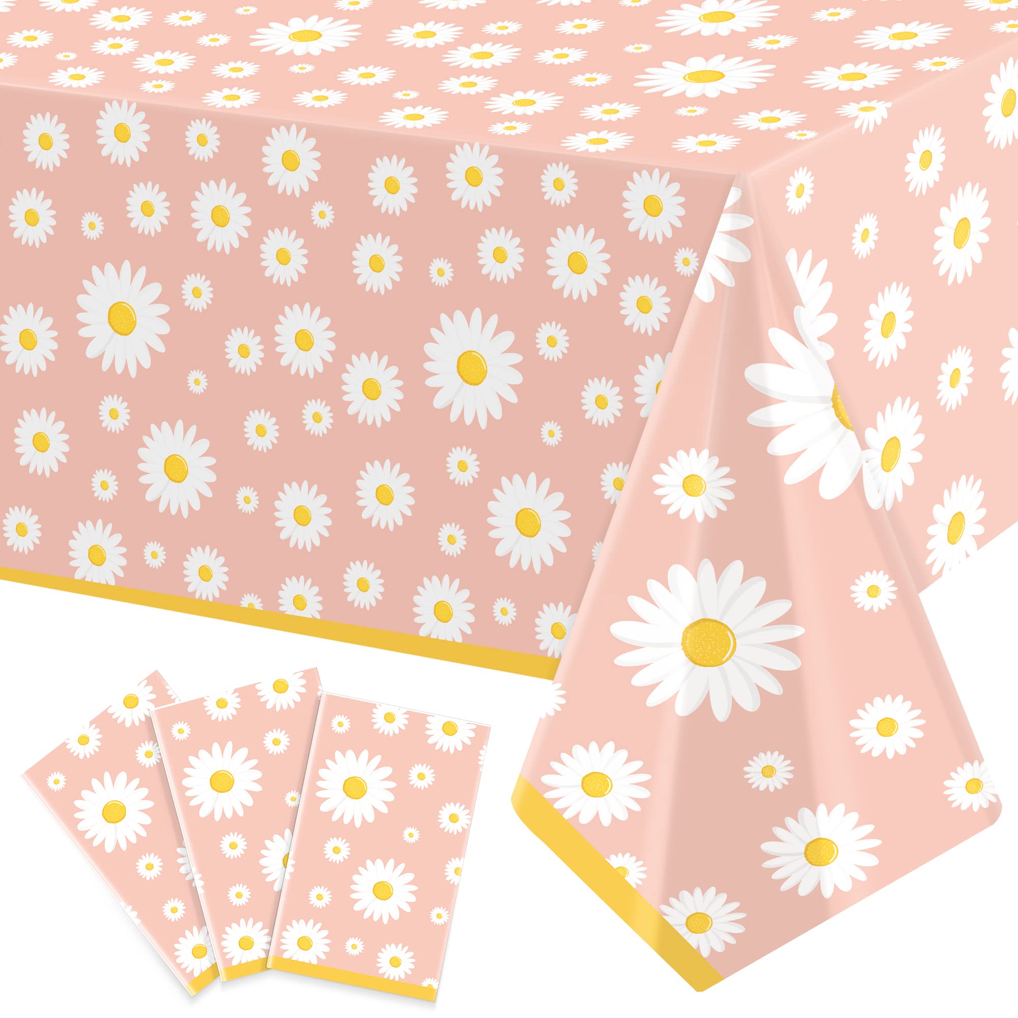 3 Pack Daisy Tablecloth Daisy Flower Birthday Party Decorations for Girls Disposable Plastic Groovy Table Cloth Groovy Retro Hippie Party Table Cover for Weddings Baby Shower Birthday Party Supplies