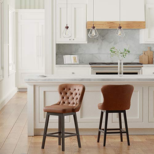 Amazon Brand β Stone & Beam Morgan Faux Leather Memory-Swivel Counter-Height Barstool, 38.2"H, Brown