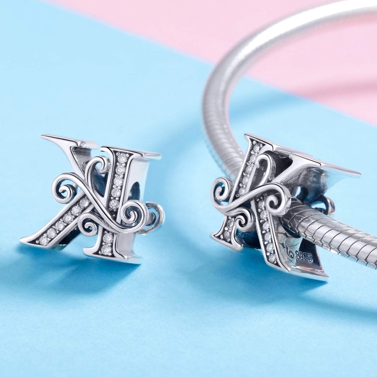 925 Sterling Silver Letter K Charms for Pandora Bracelets Alphabet Initial Beads Jewelry Gift for Women