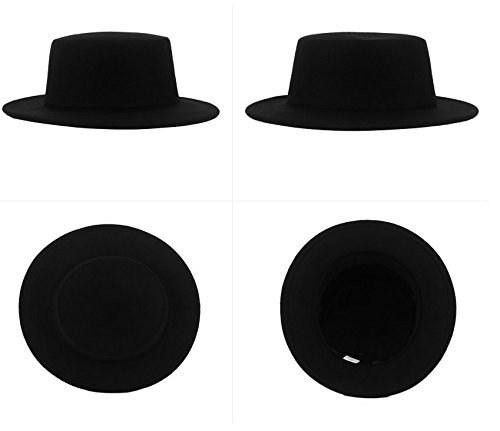 1PCS Black Classic Flat Top Blend Fedora Hat Brim Church Derby Cap for Unisex Men Women