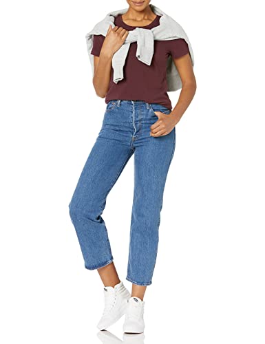 Amazon Essentials Women's Classic-Fit Short-Sleeve Crewneck T-Shirt, Pack of 2, Burgundy/Navy, Large