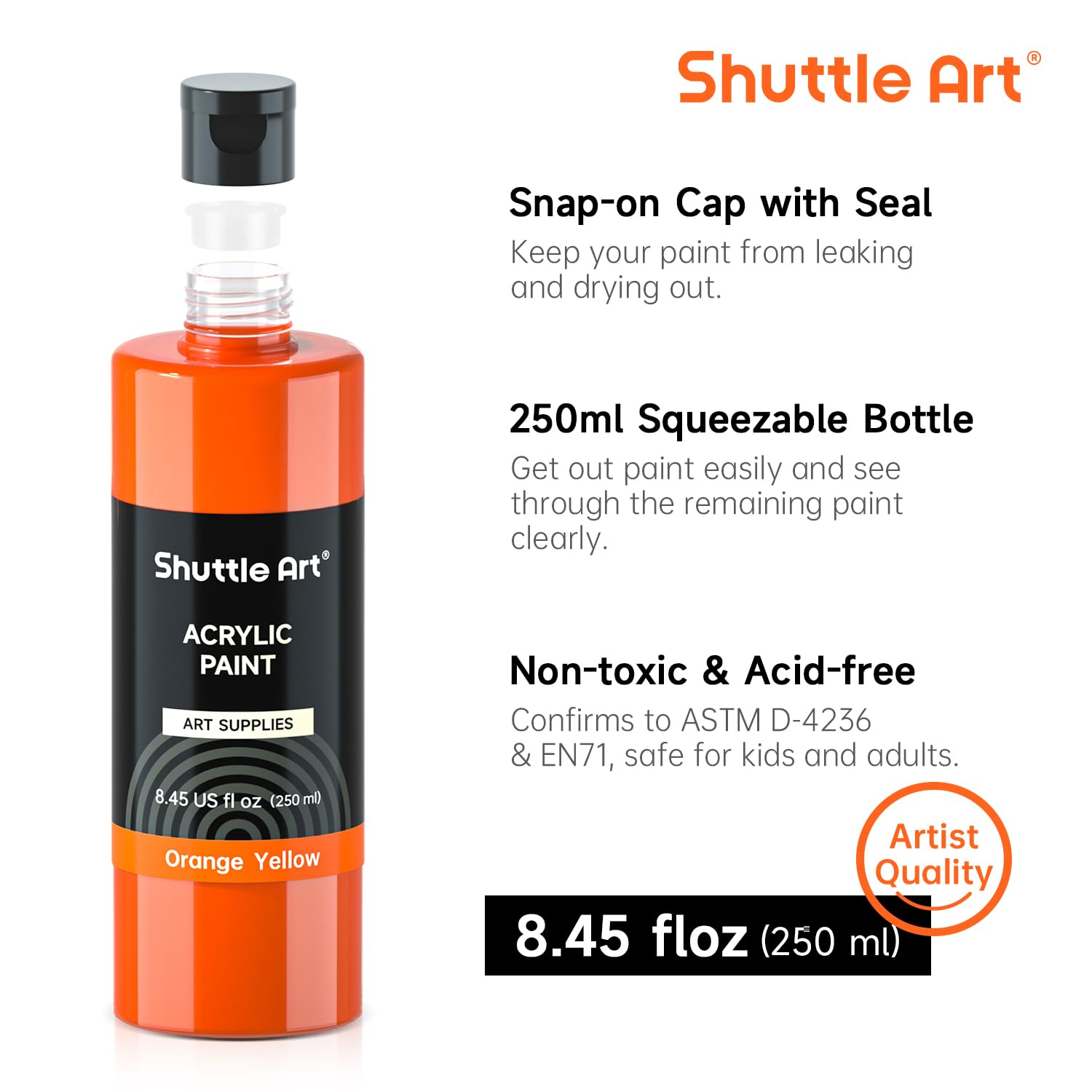 Acrylic Paint, Shuttle Art 24 Colors Acrylic Paint Bottle Set, 250ml/8.45oz Each, Rich Pigments, High Viscosity, Bulk Paint for Artists, Beginners and Kids Painting on Rocks Crafts Canvas Wood Ceramic
