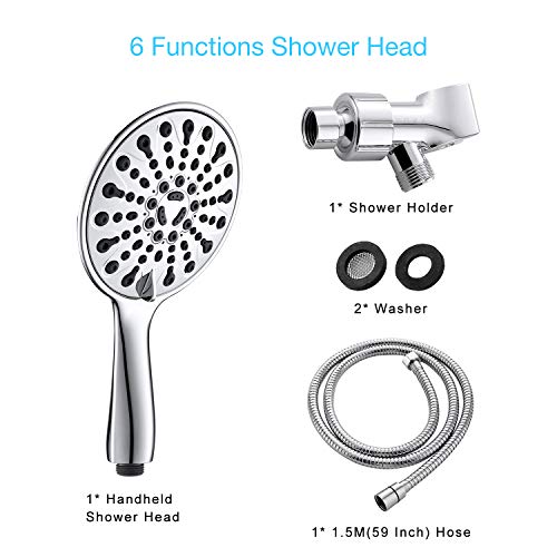 SOKA High Pressure Shower Heads with 6 Spray Setting Massage Spa 6" Showerhead with Handheld Shower Head with Extra Long Hose 59 Inches(5 Feet)And Adjustable Bracket Chrome
