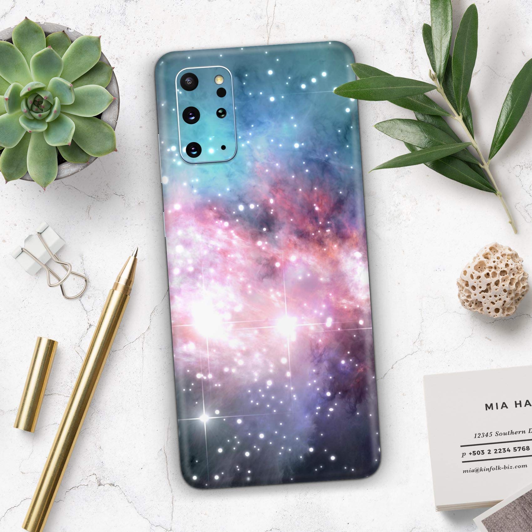 DesignSkinz Colorful Neon Space Nebula Protective Vinyl Decal Wrap Skin Cover Compatible with The Samsung Galaxy S20 (Screen Trim & Back Glass Skin)
