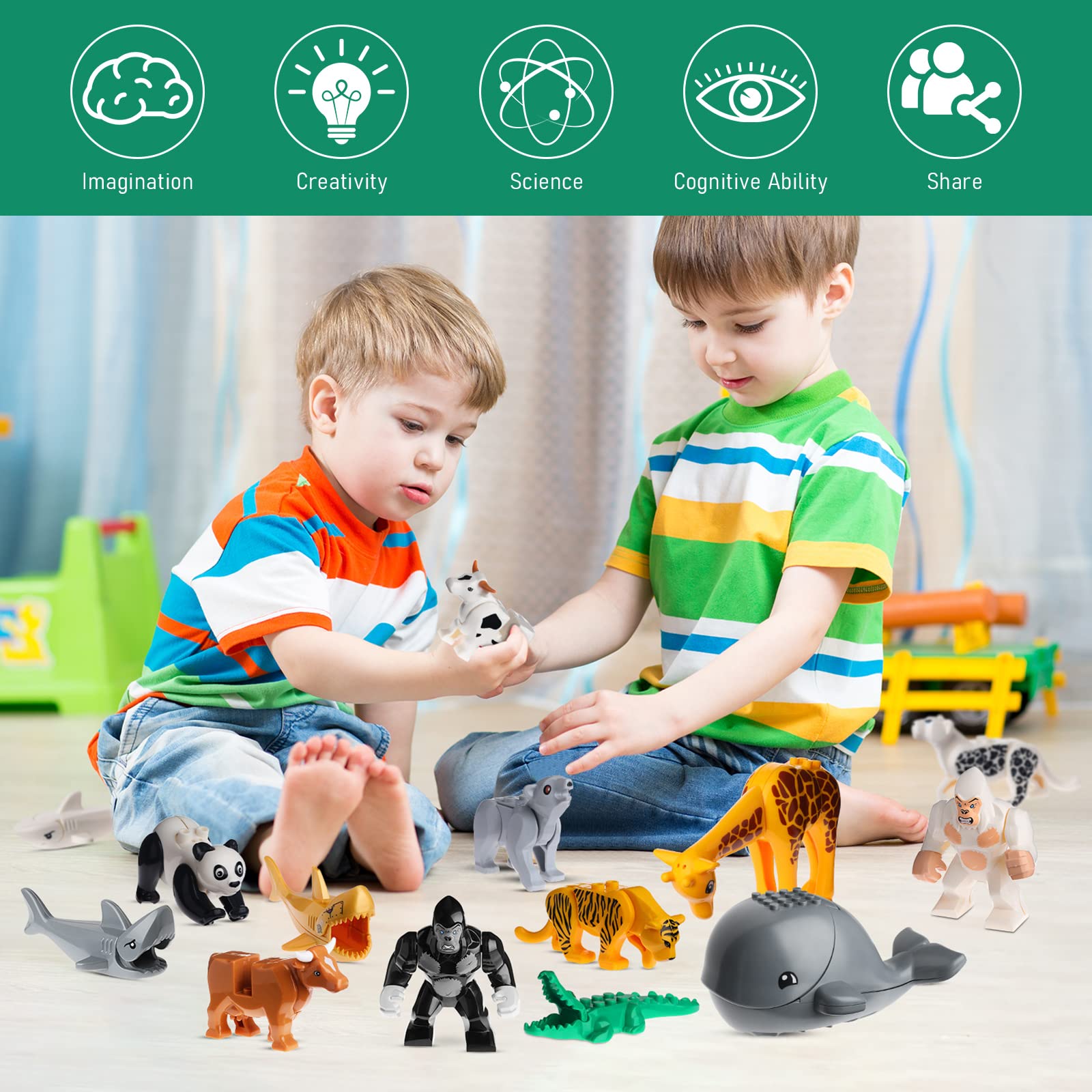 Aoriher 16 Pcs Zoo Animals Building Blocks Jungle Model Figures Set with Orangutan Panda Shark Giraffe Panda Building Bricks for Adults City Animal Building Bricks Figures Compatible with Major Block