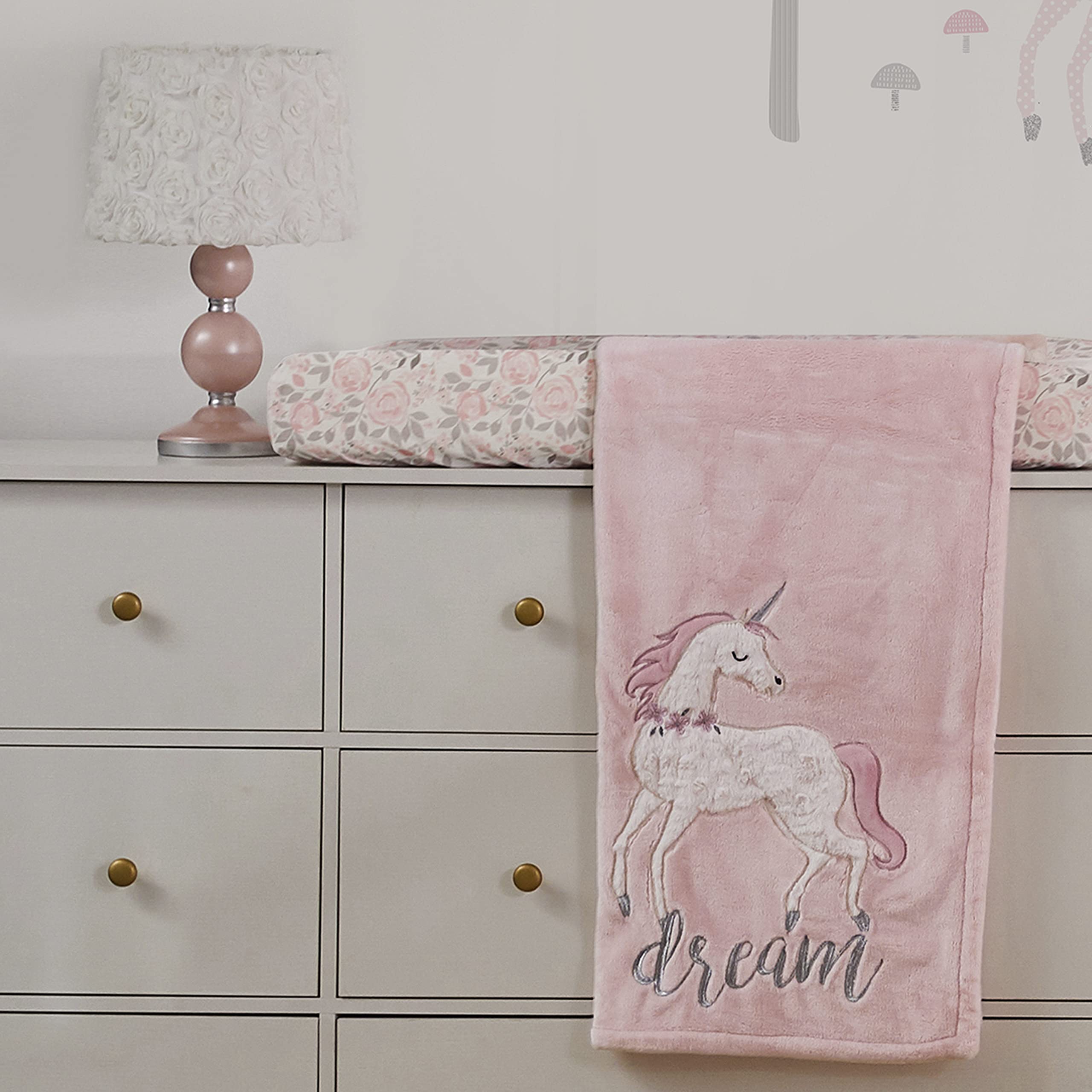 Levtex Baby - Colette Table Lamp and Shade - Pink Bubble - White Floral Rosette Shade Lamp - Nursery Accessories - Measurements: 16 in. high and 5 in. Diameter