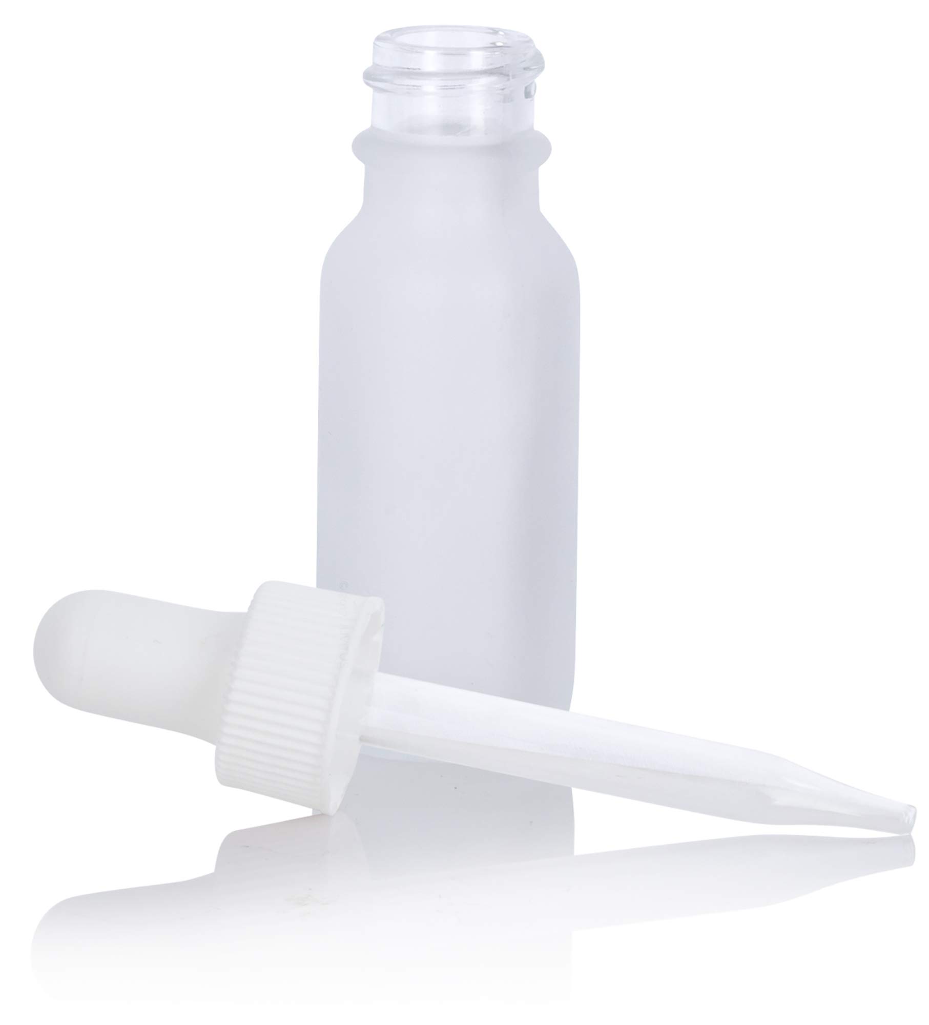 JUVITUS 0.5 oz / 15 ml Frosted Clear Glass Thick Wall Boston Round Bottle with White Dropper (24 Pack) + Funnel