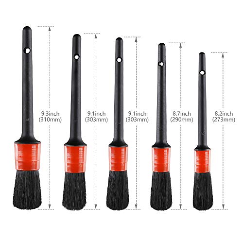 SPTA 9Pcs Wheel & Tire Brush Car Detailing kit, Easy Reach Wheel and Rim Brush, 5pcs Detailing Brushes, Short Handle Cleaning Brush, 1pc Microfiber Cleaning Cloth, Great to Clean Dirty Tires