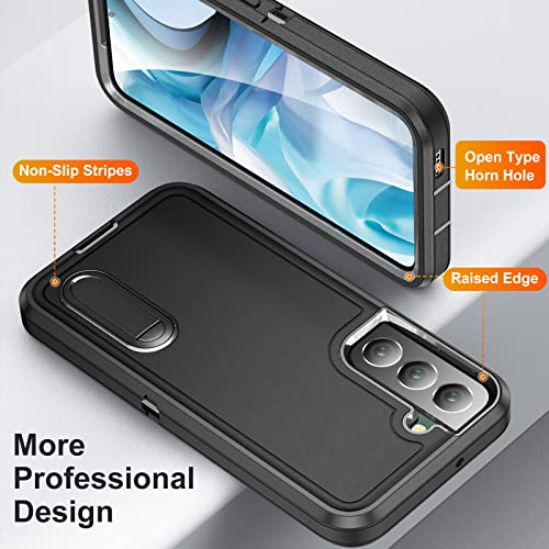 BaHaHoues for Samsung Galaxy S22 Case, Samsung S22 Phone Case with Built in Kickstand, Shockproof/Dustproof/Drop Proof Military Grade Protective Cover for Galaxy S22 5G 6.1 inch (Black)