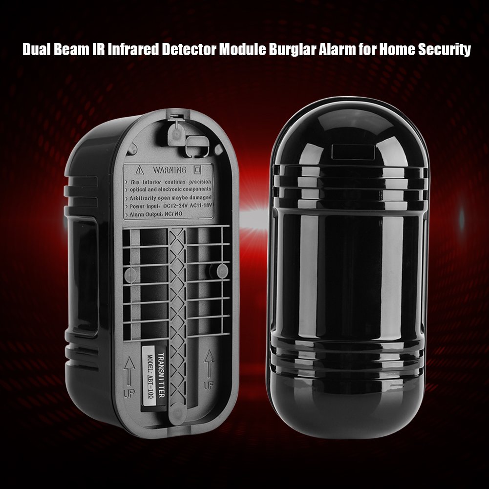Omabeta 100m Sensor Alarm Dual Beam Photoelectric Infrared Detector Dual Beam Alarm Accessories Black for Home Security Outdoors