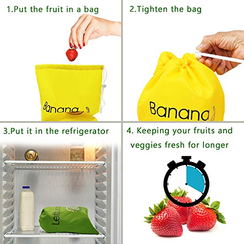 DE Reusable Produce Bags ,Includes Banana Bag and Lettuce Bag,Keep it Longer Up To 2 Weeks Stop Food Waste