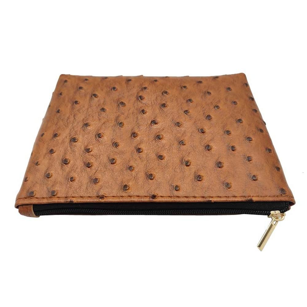 Bestmaple Portable Fashion PU Ostrich Grained Leather Coin Pouch Credit Card Holder Small Thin Wallet Travel Pouch Change Zipper Purse (Brown)
