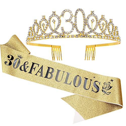 30th Birthday Sash and Tiara for Women, 30th Birthday Decorations for Women, 30th Birthday Sash, 30th Birthday, Gold 30 & Fabulous Birthday Sash and Tiara for Women, 30th Birthday Gifts for Her