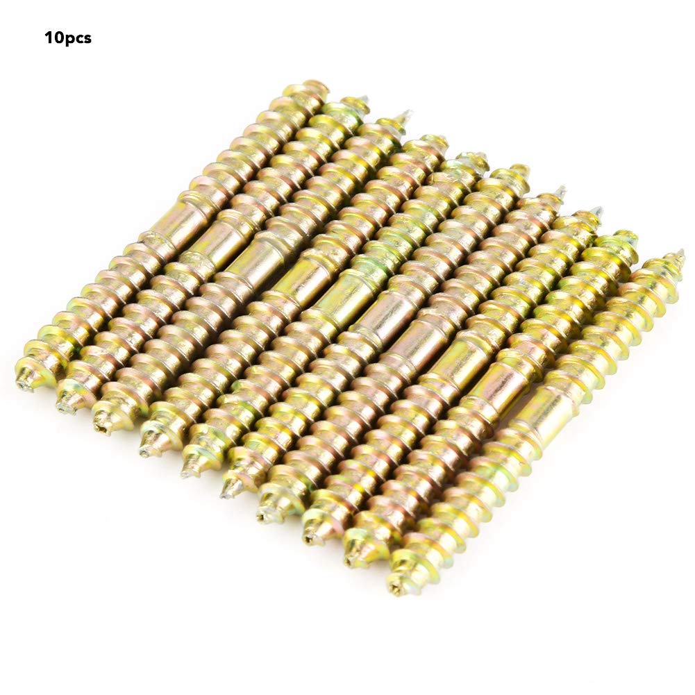 Dowel Screw, 10pcs 6 * 60mm Zinc Plating Dowel Screw Double Sided Screw Double Ended Screw Wood to Wood Woodworking Furniture Connecting Fixing Dowel Screws